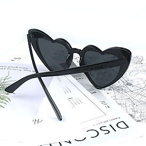 YooThink Heart Shaped Sunglasses for Women,Vintage Cat Eye Mod Style Retro Kurt Cobain Glasses (Black)