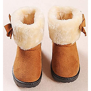 DADAWEN Baby's Girl's Toddler Fashion Cute Bowknot Fur Lining Princess Warm Snow Boots Brown US Size 6.5 M Toddler