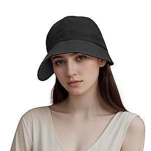 Muryobao Womens Ponytail Baseball Cap Adjustable Summer Quick Drying Baseball Hat Soft UV Sun Protection Hat for Outdoor Sport Travel with Buttons Black