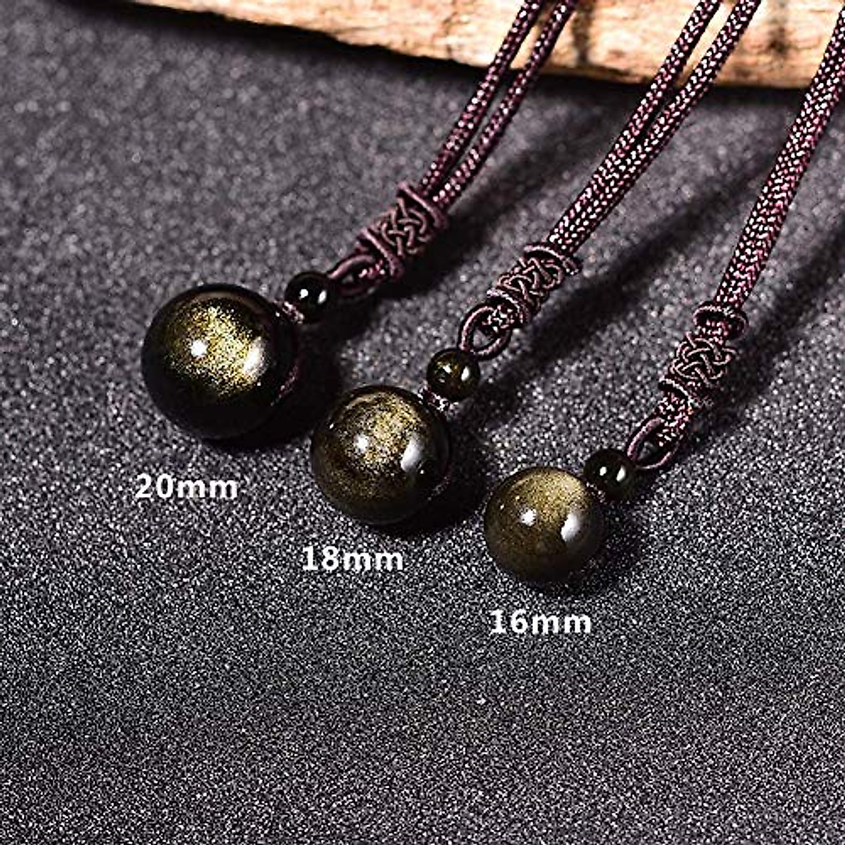 Sinymilk Natural Gold Obsidian Onyx Pendant Rainbow Eyes Beads Lucky Blessing Necklace (20mm)
