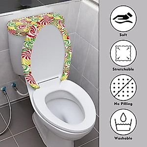 Tomeusey Toilet Lid Cover Set of 2 Pack,Christmas Pattern Durable Toilet Lid Seat Cover with Elastic Edges,for Home Toilet Tank Lid Protector,Easy to Install