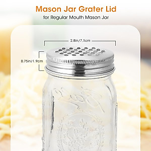 Aieve Mason Jar Grater Lid for Regular Mouth Mason Jar, 2 Pack Stainless Steel Mason Jar Cheese Grater Lid, Multipurpose Grater Shredder Lid for Regular Mason Jar