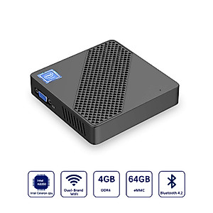 KODLIX Mini PC, Celeron N3350 Dual-Core Processor, 4GB LPDDR4 64GB eMMC, Fanless Mini Desktop Computer Support 4K HD/HDMI+VGA Port/Dual WiFi/Gigabit Ethernet/BT 4.2