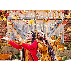 LYCGS 10X8FT Fall Thanksgiving Backdrop Autumn Pumpkin Harvest Barn Background Hay Maple Leaves Baby Shower Banner Supplies Photo Booth Prop X-53
