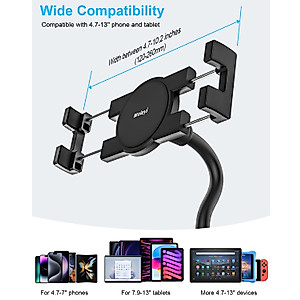 woleyi Gooseneck Spin Bike Tablet Mount, Elliptical Treadmill Tablet Holder, Indoor Peloton Stationary Exercise Bicycle Tablet Clamp for iPad Pro 12.9/Air/Mini, Galaxy Tabs, 4-13" CellPhone or Tablets
