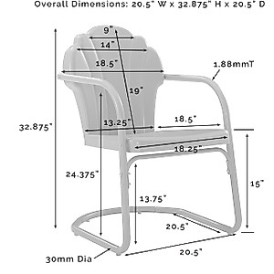 Crosley Furniture Tulip 3-Piece Outdoor Chair and Side Table Set, Retro Metal Patio Conversation Sets, Blue