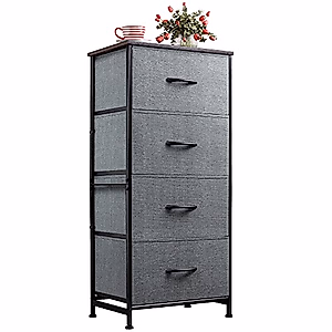 WLIVE Dresser with 4 Drawers, Storage Tower, Organizer Unit, Fabric Dresser for Bedroom, Hallway, Entryway, Closets, Sturdy Steel Frame, Wood Top, Easy Pull Handle, Dark Grey