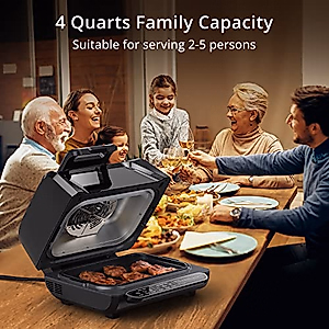 Zstar Indoor Grill Air Fryer Combo with See-Through Window, 7-in-1 Smokeless Electric Air Grill up to 450°F, 1750W Contact Grill with Non-Stick Removable Plates, Even Heat, Silicon Tongs as Gift, 4Qt