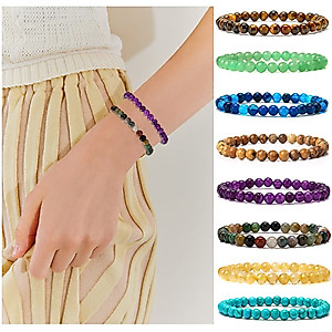 SAMOCO 12Pcs 4mm 6mm 8mm Gemstones Bracelets for Women Men Semi Precious Healing Crystal Stone Stretch Round Beaded Bracelet Handmade Energy Bracelets adjustable(6mm)