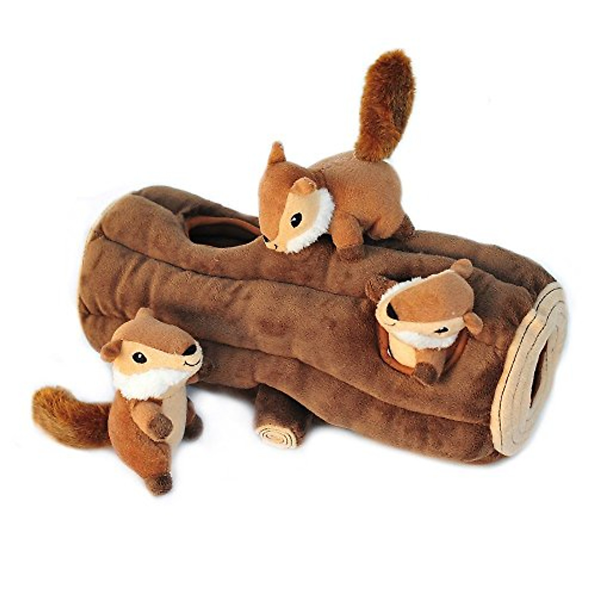 ZippyPaws Burrow, Woodland Friends Chipmunks 'n Log - Interactive Dog Toys for Boredom - Hide and Seek Dog Toys, Colorful Squeaky Dog Toys for Small & Medium Dogs, Plush Dog Puzzles