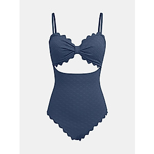 CUPSHE Women's One Piece Swimsuit Sexy Cutout Scallop Trim Bathing Suit, M Dark Blue