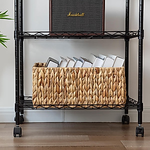 JS HOME Jumbo Wicker Basket for Orgainzing, Extra Large Rectangular Water Hyacinth Storage Wicker Shelf Basket with Built-in Handles, 1 Pack