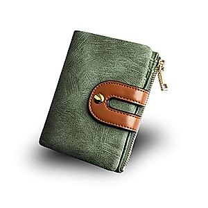 AOXONEL Women's Rfid Small Bifold Leather Wallet Ladies Mini Zipper Coin Purse id card Pocket,Slim Compact Thin (Green)