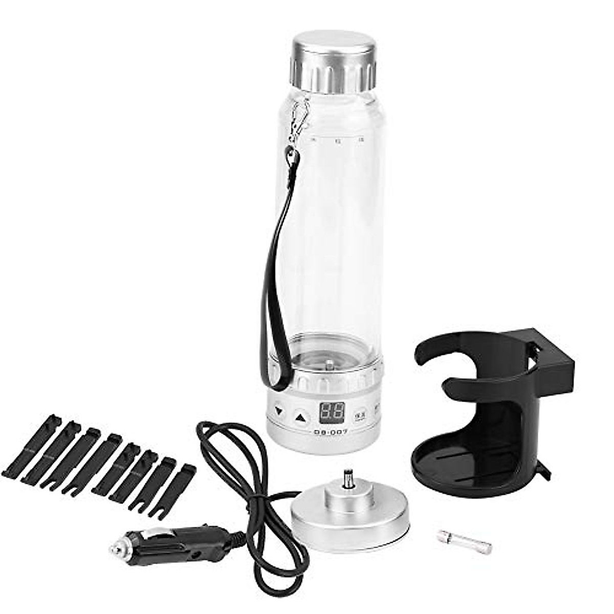 12V 24V Car Electric Kettle Travel Heated Cup Water Heater for Auto, Portable Boil Water, Tea, Coffee, Milk, 280ml Capacity, Black (Silver)