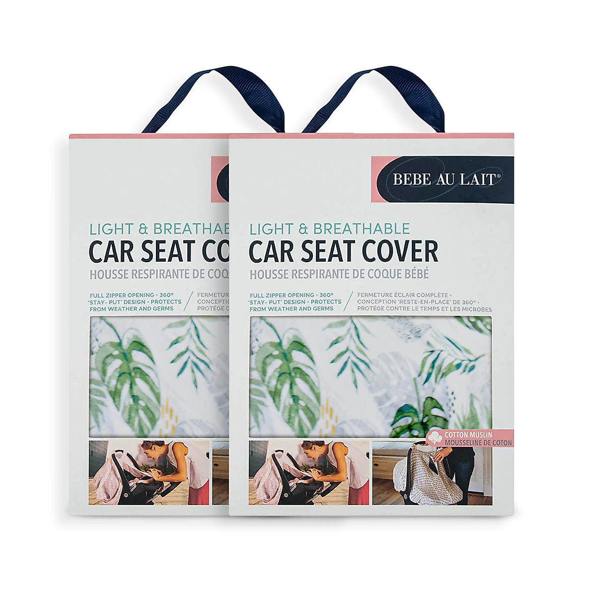 Bebe au Lait Classic Muslin Car Seat Cover -Perfect Baby Car Seat Covers for Babies, Car Seat Canopy, Unisex Baby Car Seat Cover- Easy Snap Straps, Fully Zippered Opening, Breathable- Green