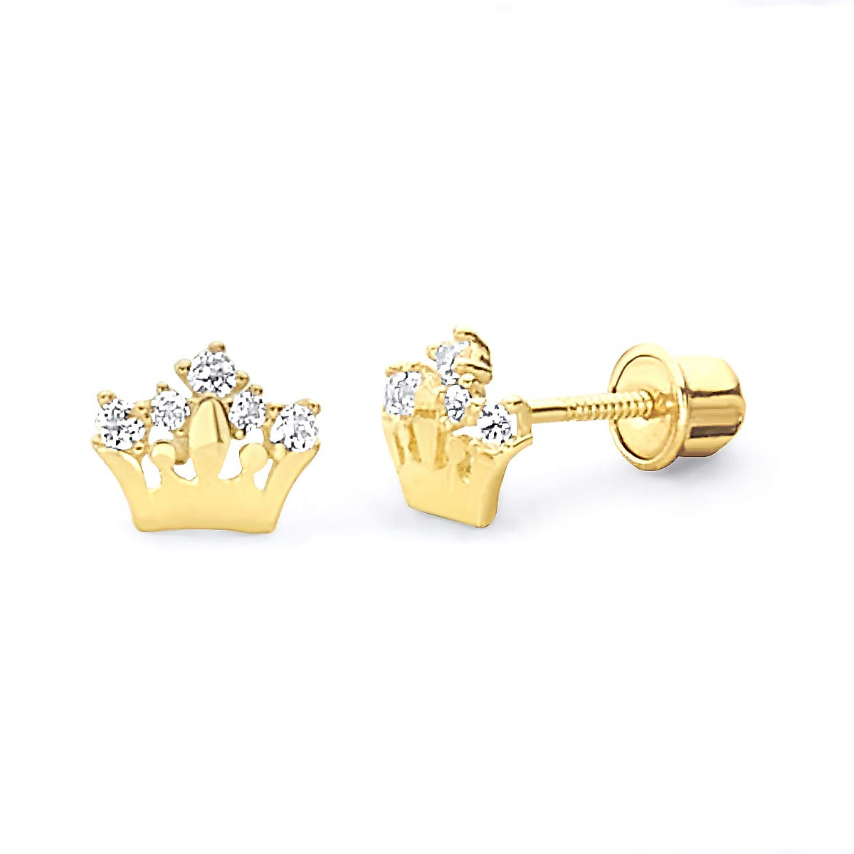 14k Yellow Gold Crown Stud Earrings with Screw Back