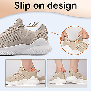 Pulltop Comfortable Women's Running Sneakers Non Slip Walking Shoes with Arch Support Slip Resistant Casual Gym Athletic Shoes Comfy Tennis Sport Shoes for Women Beige