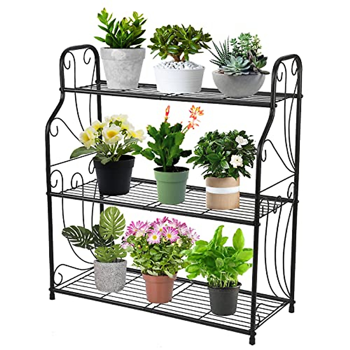 Citfis Plant Stand Rack 3 Tier Indoor Outdoor Metal Plant Stand Multiple Functional Plant Shelf Rust Prevention, Used for Living Room Courtyard Garden and Balcony Black