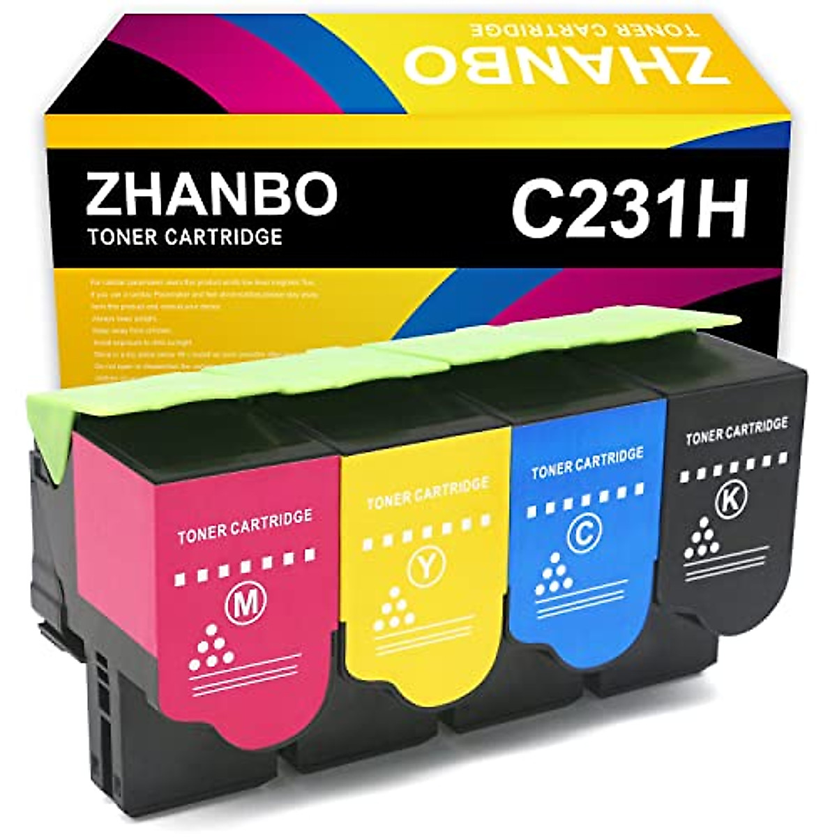 ZHANBO C231HK0 C231HC0 C231HM0 C231HY0 Remanufactured Toner Cartridge High Yield 3,000 Pages Replacement for Lexmark C2325 C2425 C2535 MC2325 MC2425 MC2535 MC2640 Printers