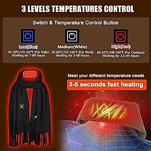 Electric Heated Scarf for Gift Women Men Rechargeable Scarves Shawl Blanket with Battery Neck Heating Pad