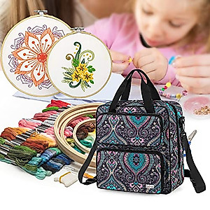 LoDrid Embroidery Storage Bag, Embroidery Project Carry Case, Portable Bag for Embroidery Kit, Craft Supplies & Cross Stitch Kits Tools, with Handles and Shoulder Strap, Totem, Bag Only