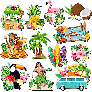 12 Pcs Hawaii Door Magnets Summer Beach Magnets Palm Tree Refrigerator Magnet Door Fridge Decor Coconut Pineapple Flamingo Sticker for Locker Refrigerator Doors