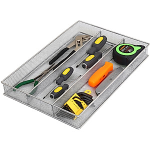 Ybm Home Silver Mesh Cutlery Holder In-drawer Utensil Flatware Organizer/tray Size Width 11" Length 16" Height 2" (3-compartment)