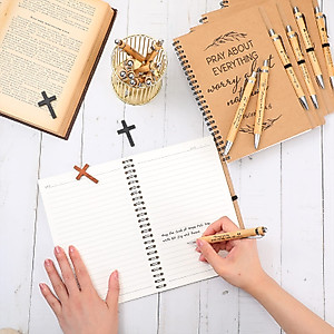 Kosiz 100 Pcs/ 50 Set Easter Christian Gift Bulk A5 Spiral Notebook Scripture Prayer Journal Bible Verse Ballpoint Pen Mothers Day Religious Party Gift Notepad for Women Men Church Sunday School (Brown)