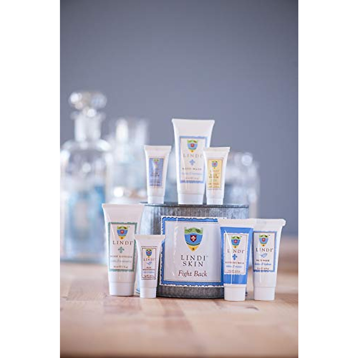 LINDI SKIN Fight Back Pack - Starter Kit That Includes Body Lotion, Body Wash, Face Serum, Face Moisturizer, Soothing Balm, and Face Wash for Chemo Rash, Radiation Burn & Other Cancer Side-Effects