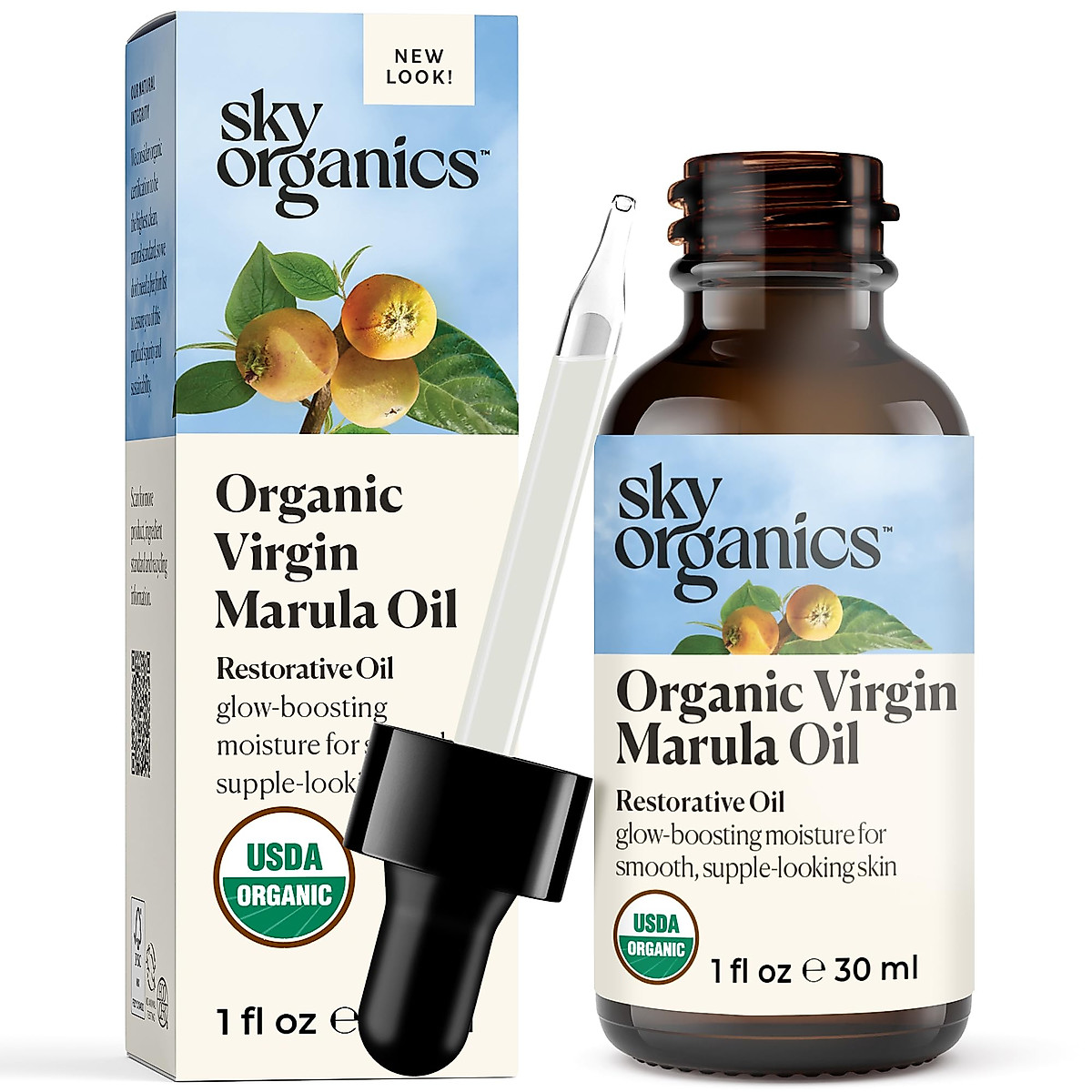 Sky Organics Organic Marula Oil for Face 100% Pure & Cold-Pressed USDA Certified Organic to Replenish, Balance & Boost Glow, 1 fl. Oz