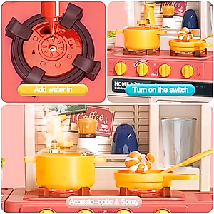 UNIH Kids Play Kitchen Playset, Toy Kitchen for Toddlers,Kitchen Set with Light and Sounds Pretend Play Kitchen Toys for Girls Boys 3 4 5 Year Old