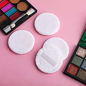 Sibba Loose Powder Puff 12 Pieces Round Velour Face Makeup Compact Body Container Setting Pressed Blending Foundation Cream Make Up Ribbon Strap Sponge Cushion Applicator (White)