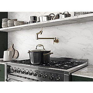 Braccia Series 24" Wall Mounted Pot Filler in Brushed Gold | 24” Reach Spout Solid Brass Two Handle Dual Shut-Off Valve Double Joint Swing Arm Wall Mount Kitchen Folding Faucet | KF-AZ258BG