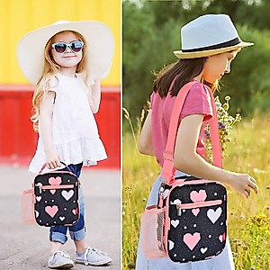 Lunch Box for Kids Girls Insulated Lunch Bag with Shoulder Strap and Pocket Pink Cute Lunch Cooler Thermal Meal Lunch Tote Bag for School Travel Outdoor, Rainbow Lunchbox, Practical Gif