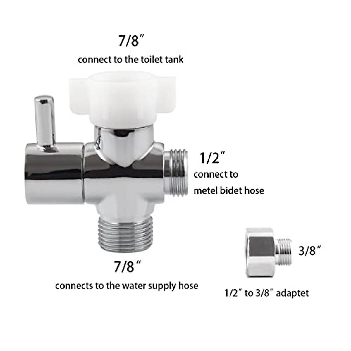 Hsmhose Bidet T Adapter with Shut off Valve,Metal T Valve for Bidet 7/8” X 7/8” X 1/2”or 3/8”,Tee Connector Bidet Attachment for Toilet