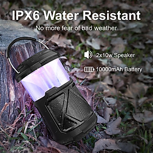 RIDALUX Portable Bluetooth Speakers LED Atmosphere Camping Lantern Outdoor, IPX6 Waterproof Wireless Speaker with LED Lights for Patio, Yard, Party, Hiking, Gift for Men Women Fathers
