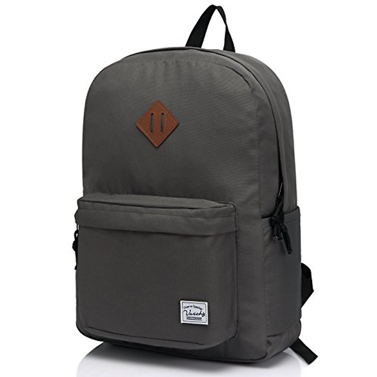 VASCHY Lightweight Backpack for School, Classic Basic Water Resistant Casual Daypack for Travel with Bottle Side Pockets (Gray)