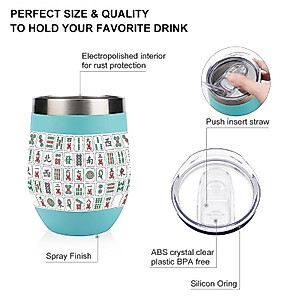 Chinese Mahjong Wine Tumbler with Sliding Lid Stemless Stainless Steel Insulated Cup Outdoor Camping Mug green-style1