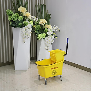 Midoneat Commercial Mop Bucket with Side Press Wringer on Wheels, 35Qt,Yellow Including One Commercial Mop