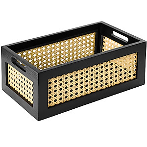 Lamoree Rattan Storage Basket Handmade Natural Bamboo Woven Storage Bin for Organizing Decorative Wicker Box for Rustic Farmhouse Decor Home Office Tabletop Shelf Organizer
