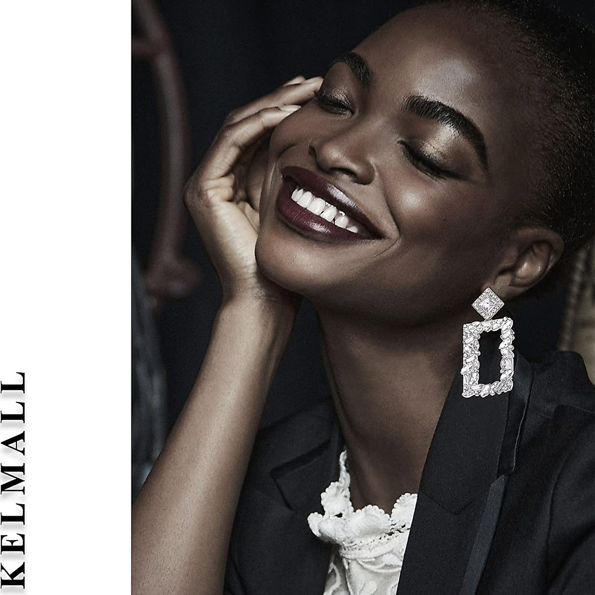 Crystals Rectangle Geometric Dangle Earrings, Rhinestone Statement Drop Earrings for Women KELMALL COLLECTION