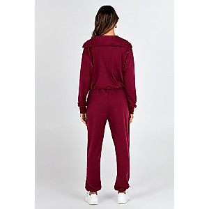 PRETTYGARDEN Women's 2 Piece Tracksuit Outfits Long Sleeve Zip Up Sweatshirt Drawstring Sweatpants Lounge Set (Wine Red,X-Large)