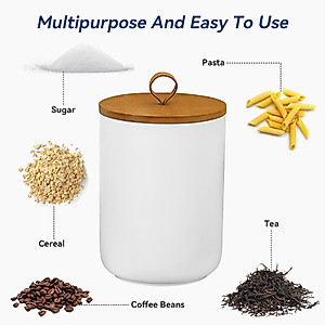 Jueison Ceramic Storage Jars, Modern Elegant Polished Airtight Gorgeous Storage Canisters with Wooden Lid Small Food Stroage Jar for Kitchen Spice Tea Vanilla Sugar Coffee Beans (3Pcs Suit White)