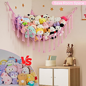 Unicorn Castle Stuffed Animals Hammock Net Toy Storage Organizer Stuffed Animals Storage Toy Holder Boho Macrame Hanging for Nursery Kids Girls Room Decor