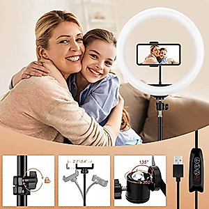 13 inch Ring Light with Floor Tripod and Desk Stand(Ringlight Kit Totally 74" Tall), LED Circle Light with Phone Holder, for Photo Selfie, Video Recording, Zoom Meeting
