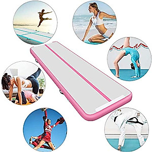 Inflatable Air Gymnastics Mat, 10ft/13ft/16ft/20ft Training Mat 4/8 inches Thickness Tumbling Mat with Electric Pump for Home/Gym/Outdoor-pink-3-10