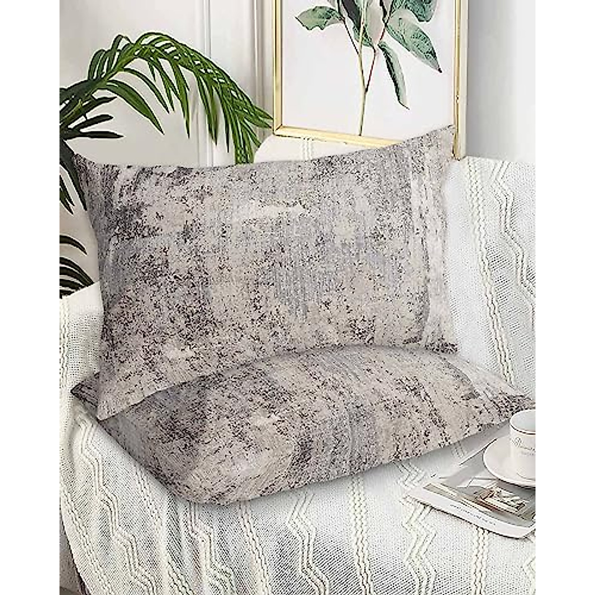 Edwiinsa Beige Wall Pillow Covers King Standard Set of 2 Bed Pillow, Farmhouse Vintage Shabby Wall Abstract Art Plush Soft Comfort for Hair/Skin Cooling Pillowcases with Envelop Closure 20''x36''
