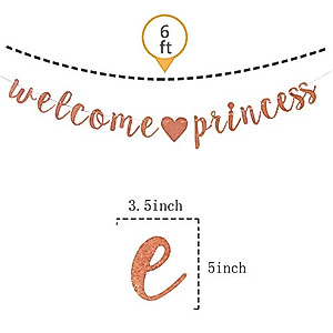 Rose Gold Glitter Welcome Princess Banner, Girl Baby Shower, Gender Reveal Party Decorations, It's A Girl, Welcome Baby Girl Party Decor