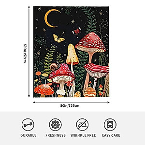 Mushrooms Blanket Soft Flannel Fleece Throw Blanket for Couch Sofa Bed (Mushrooms Moon, 50x60in)