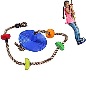 IFOYO Climbing Rope Swing for Trees, Heavy Duty Plastic Disc Swing Seat for Kids and Adults Outdoor Tree Backyard Playground Swing, Blue